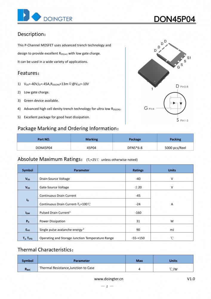 DON45P04 datasheet page 1