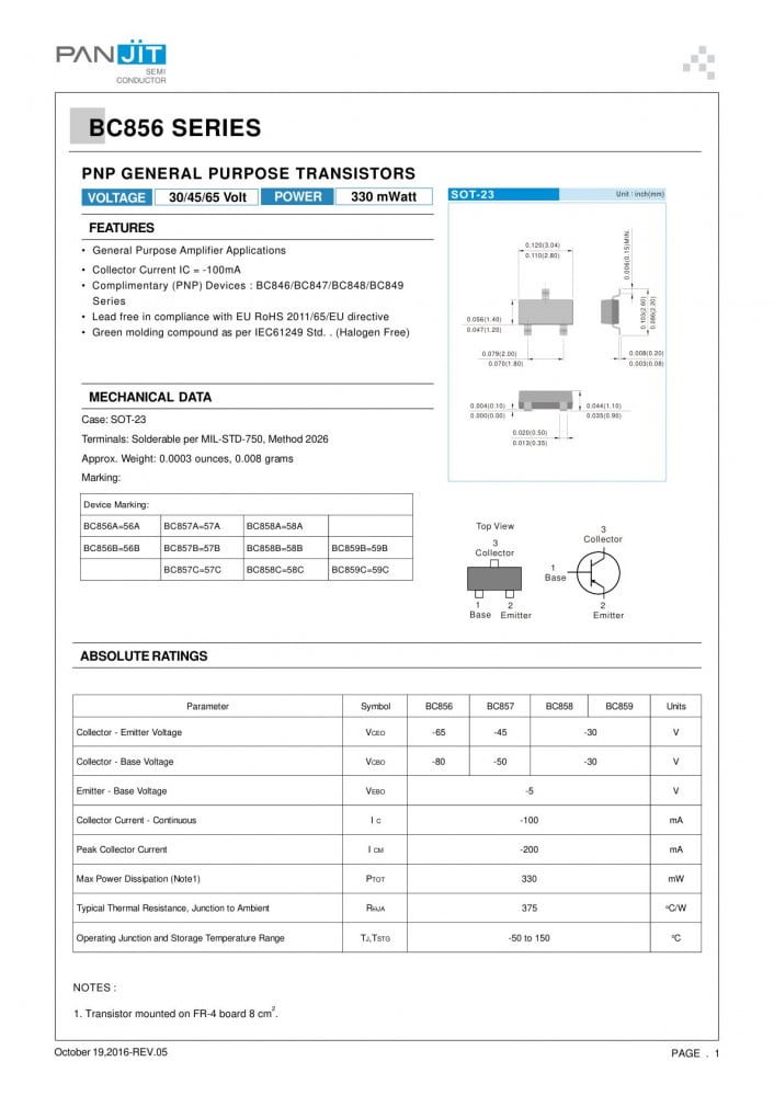 PANJIT BC857B datasheet page 1