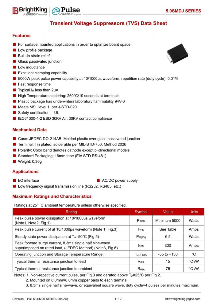 BrightKing TVS datasheet page 1