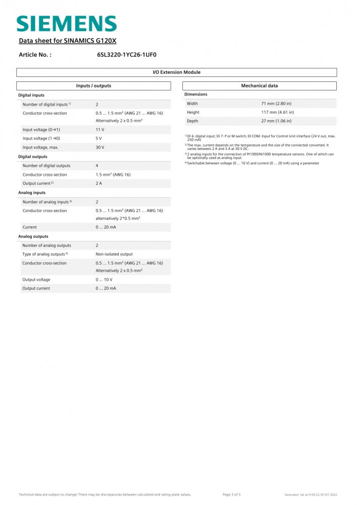 SIEMENS 6SL3220-1YC26-1UF0 datasheet page 3