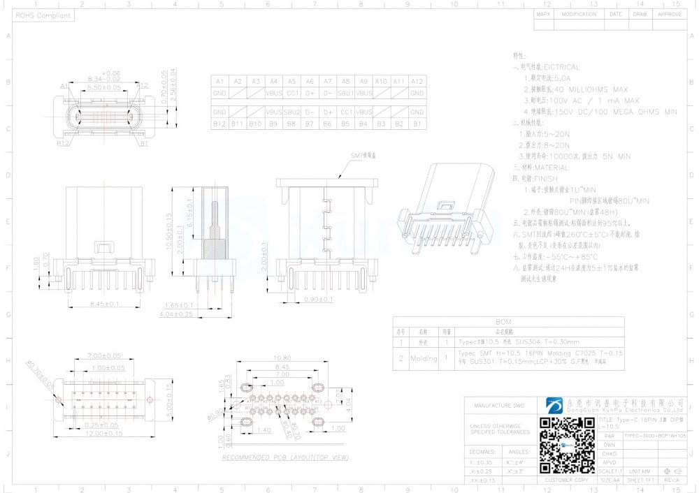 TYPEC-300D-BCP16H105 technical drawing page 1