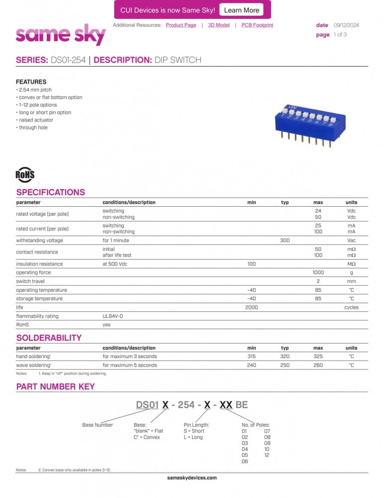 DS01-254 datasheet page 1
