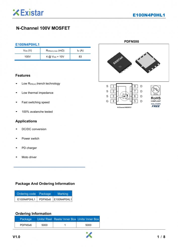 E100N4P0HL1 datasheet page 1