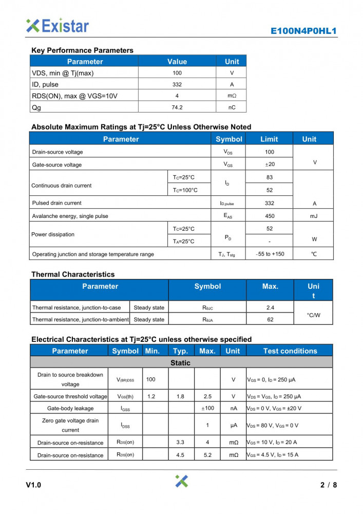 E100N4P0HL1 datasheet page 2