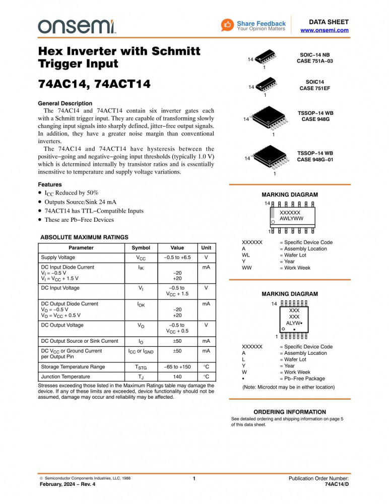 74AC14 datasheet page 1