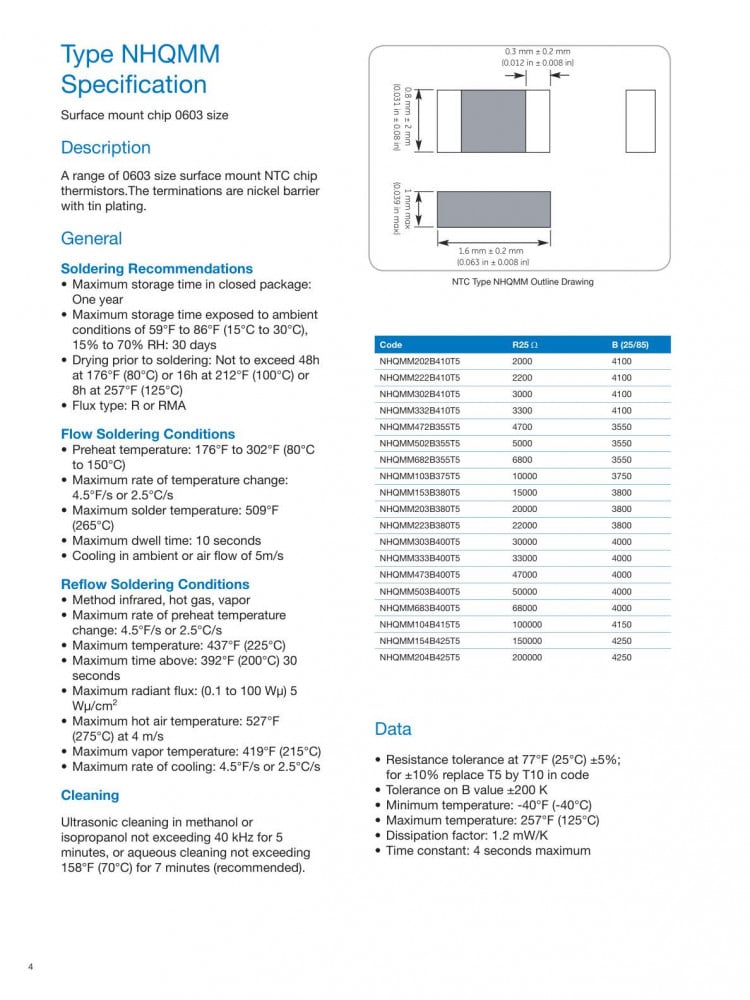 Amphenol NHQ thermistor datasheet page 4