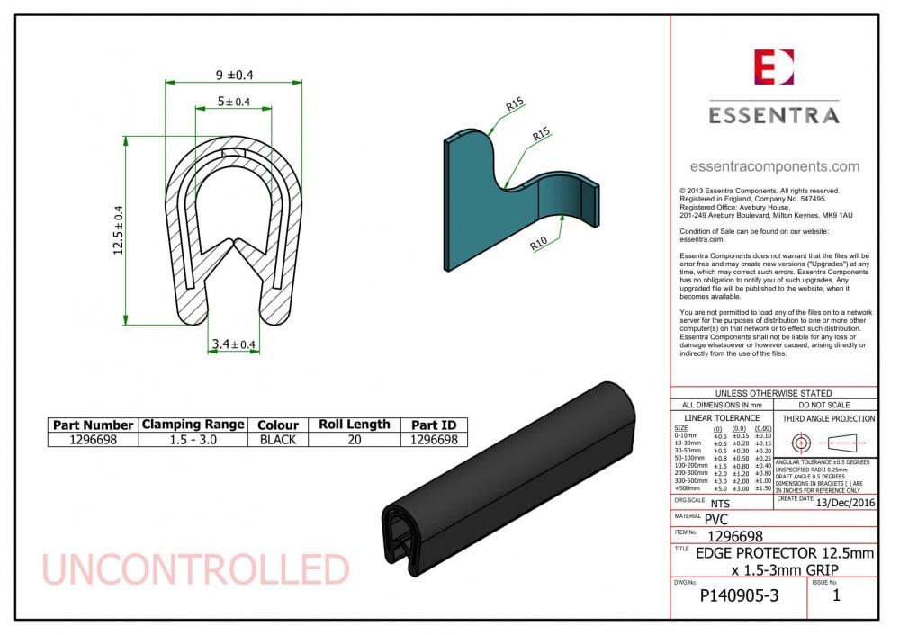 Essentra edge protector technical drawing preview