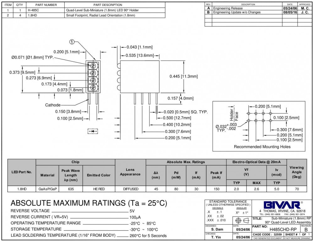 BIVAR H485CHD-RP technical drawing page