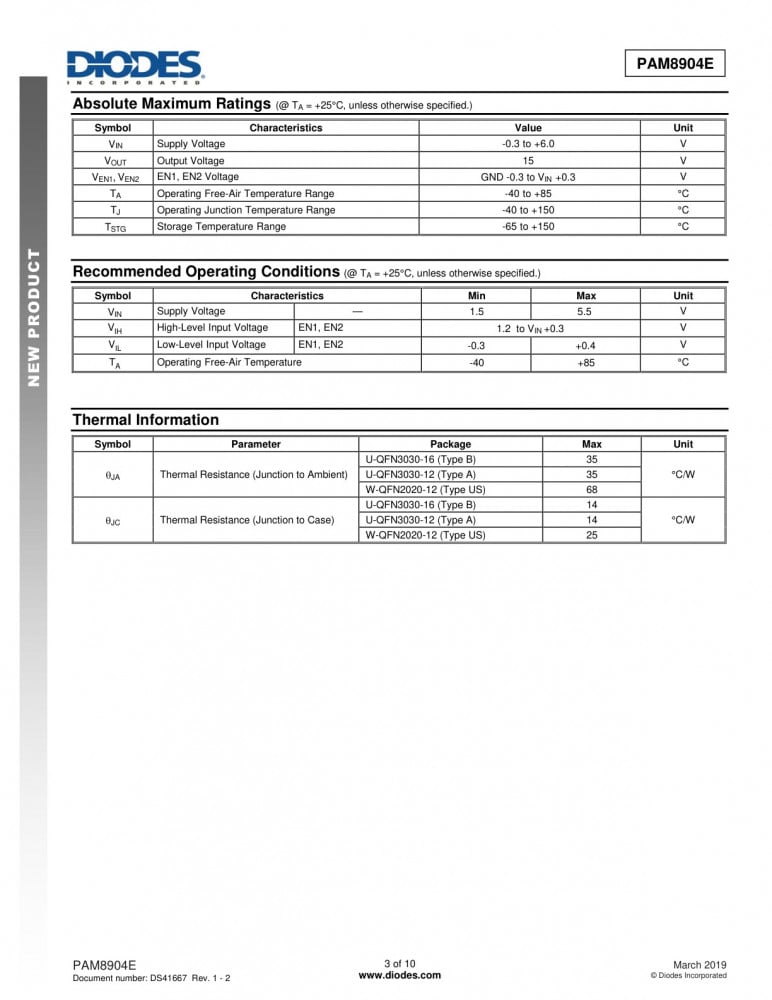 PAM8904E datasheet page 3