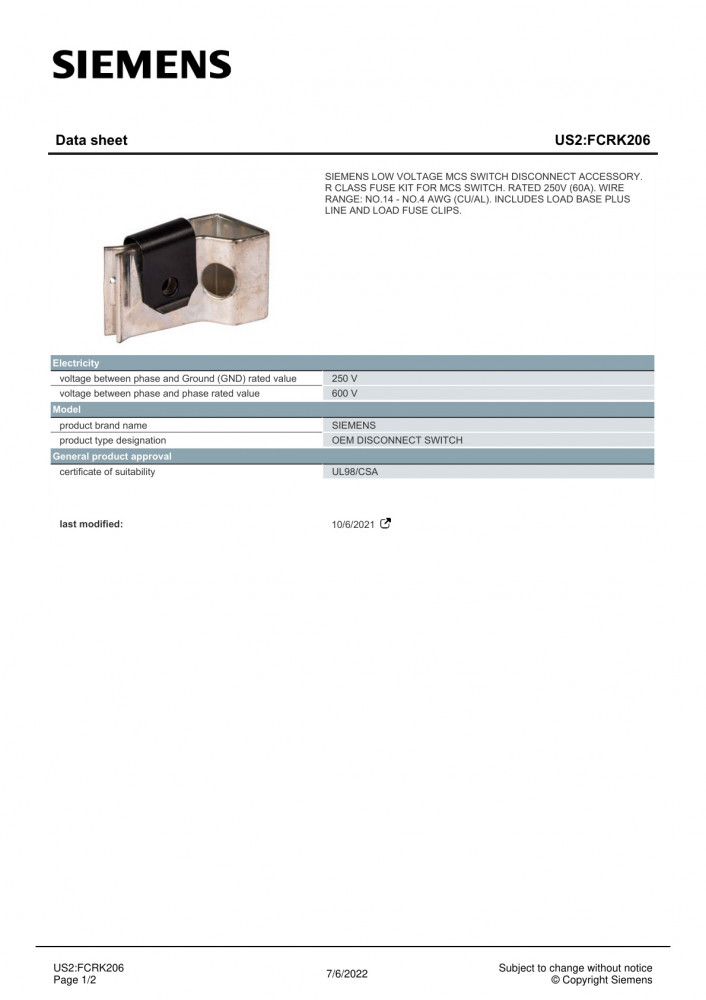 FCRK206 datasheet page 1
