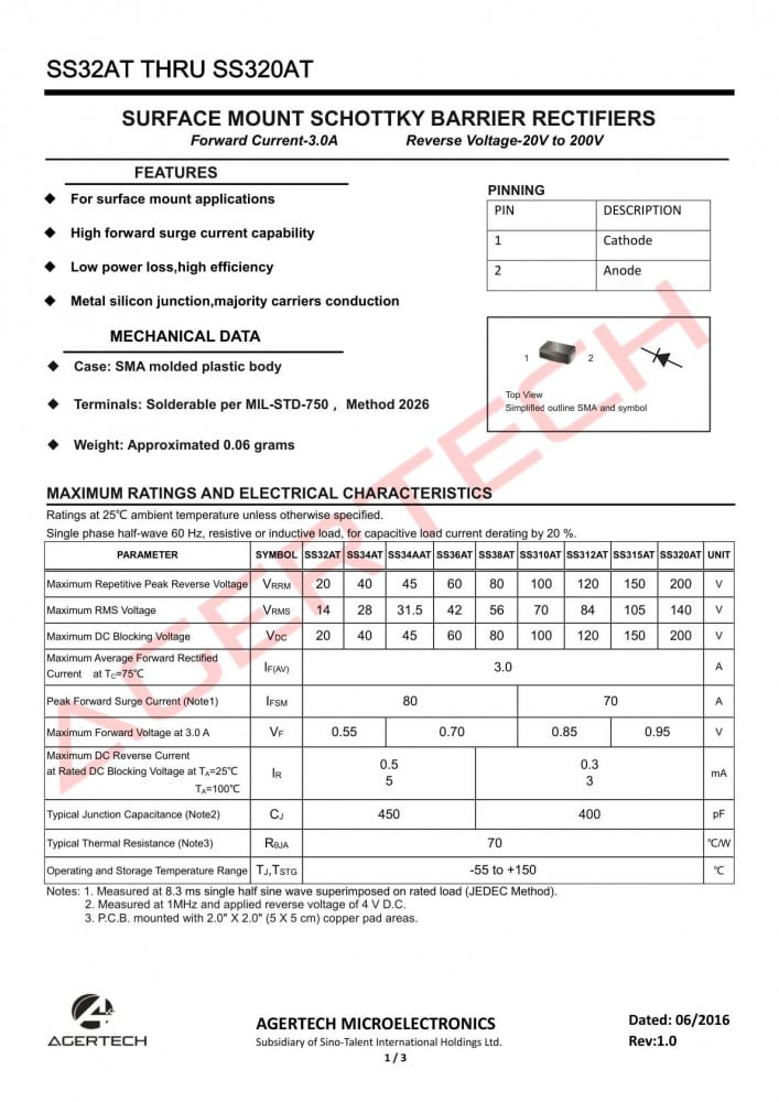 Agertech SS310AT datasheet page 1