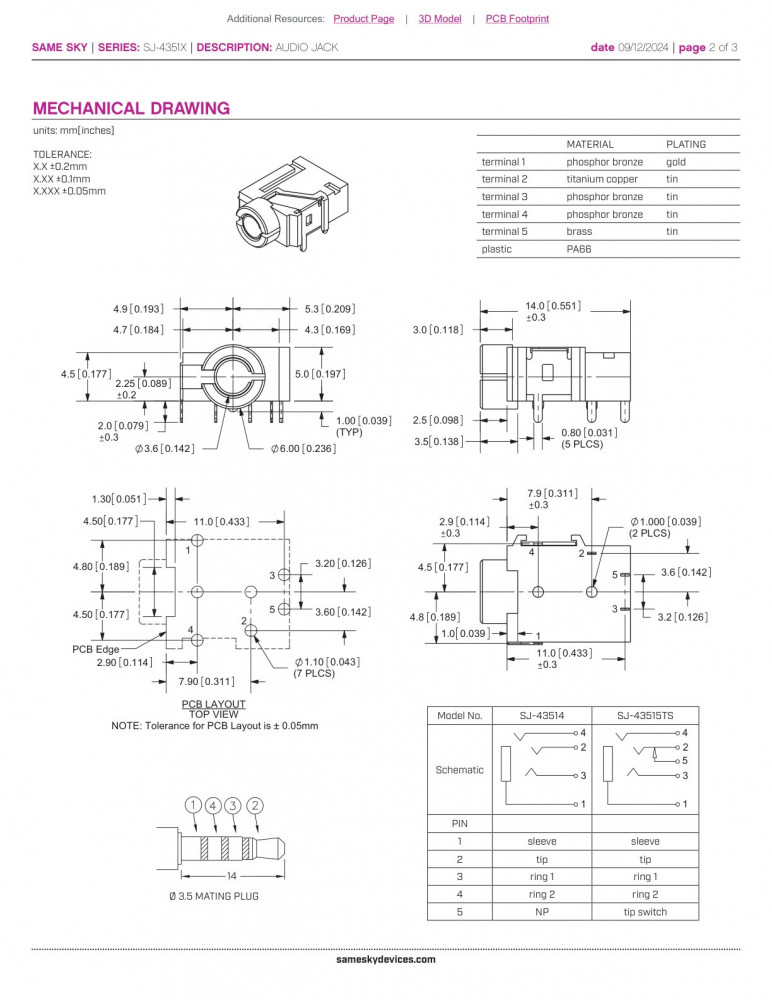 SJ-43514 audio jack documentation, page image 2
