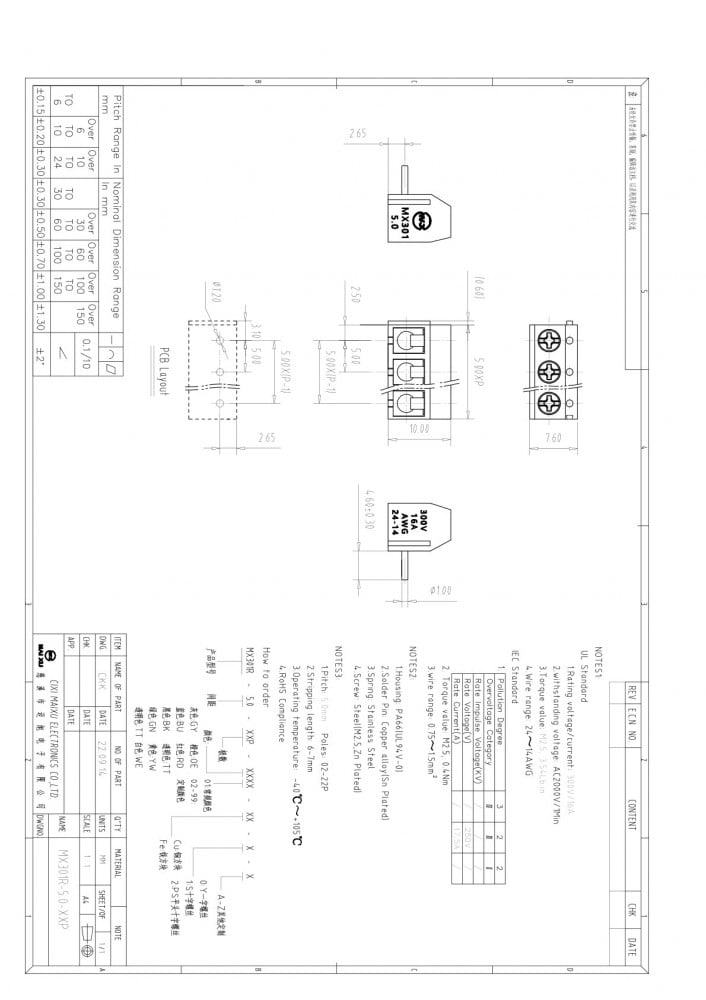 MX301R-5.0 series technical drawing and PCB layout