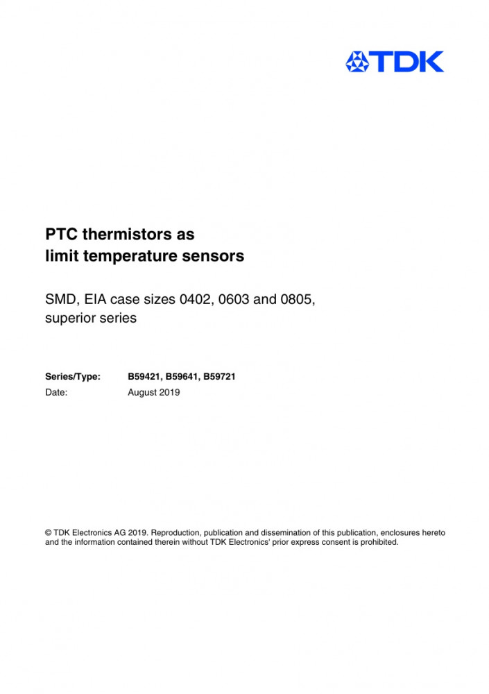 PTC limit temperature sensors datasheet page 1