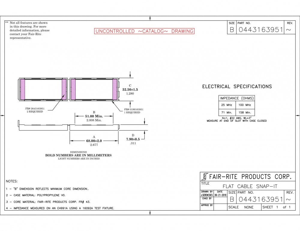 Fair-Rite 0443163951 technical drawing