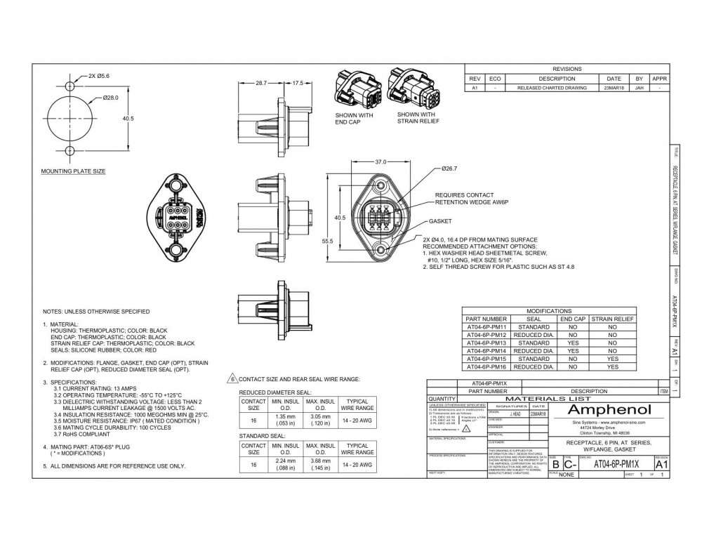 Amphenol AT04-6P-PM12 technical drawing page 1