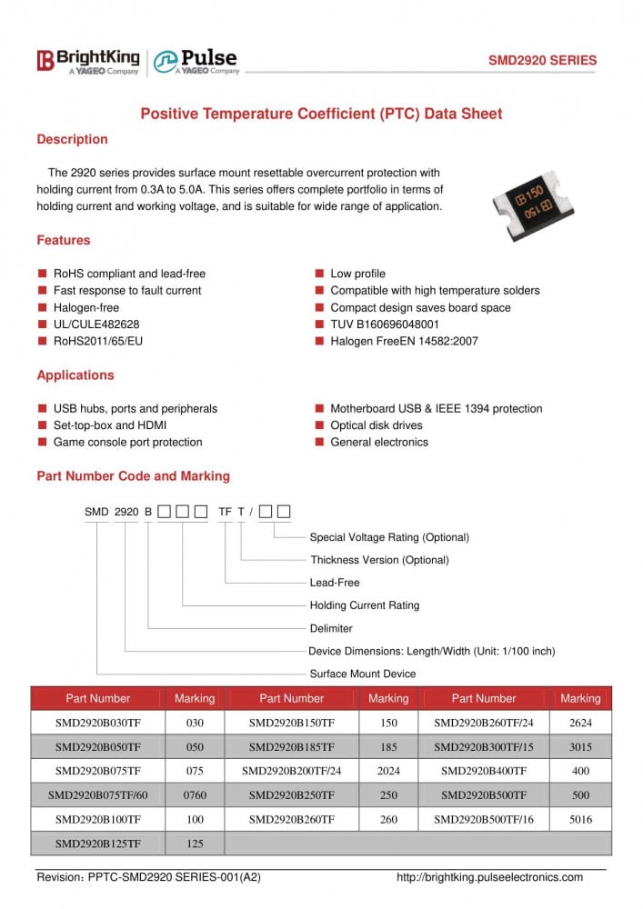 BrightKing SMD2920 series datasheet page 1