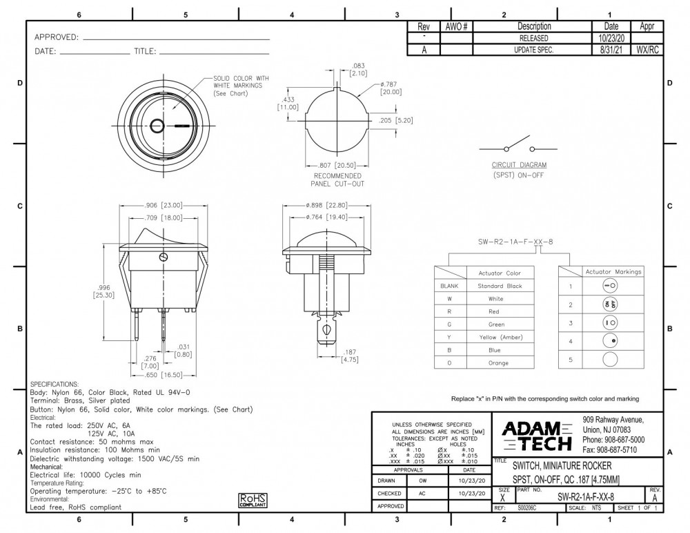 ADAM TECH SW-R2-1A-F-XX-8 product drawing and specifications