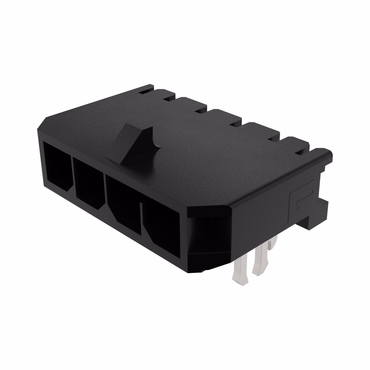 Micro-Fit+ Right-Angle Header, Through Hole, 3.00mm Pitch, Single Row, 4 Circuits, 1.52µm Matte Tin (Sn) Plating, Glow-Wire Capable, Press Clip, Black, 3.18mm PC Tail, Tray for sale