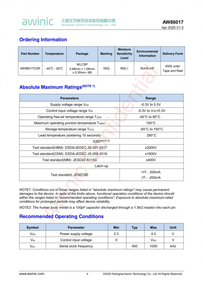 AW86017CSR datasheet page 4