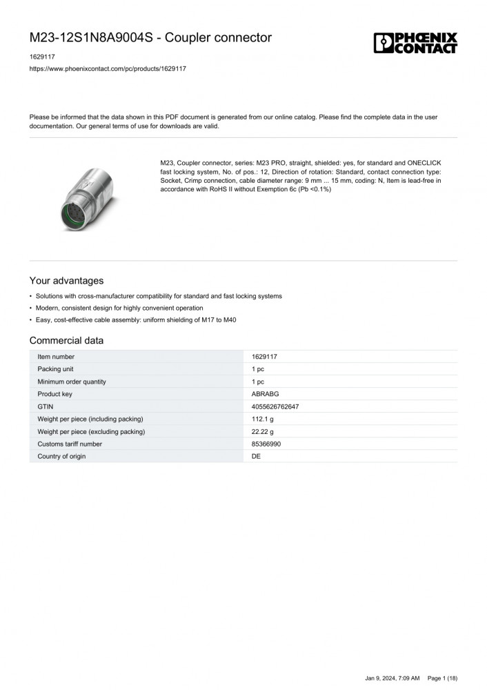 Phoenix Contact 1629117 technical document page 1