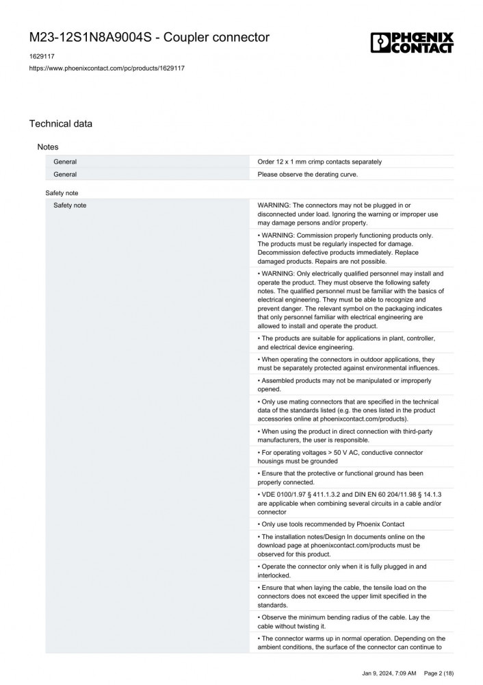 Phoenix Contact 1629117 technical document page 2