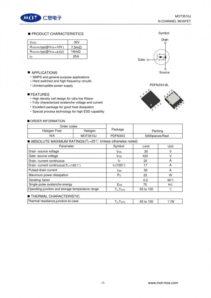 MOT3510J datasheet page 1