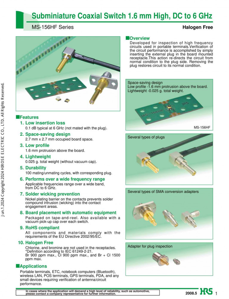 HRS MS-156HF datasheet page 1