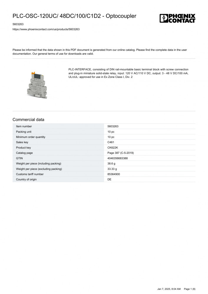 Phoenix Contact 5603263 technical document page 1