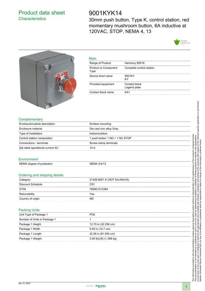 9001KYK14 technical document page 1