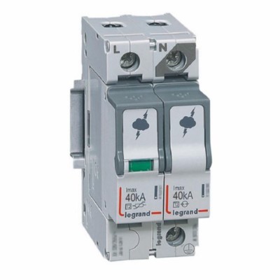 T1+T2 8kA 3 poles surge arrester - SPD T2 40kA 2P - 230V AC TN systems - Imax 40kA/pole - DIN rail 2 modules IP20