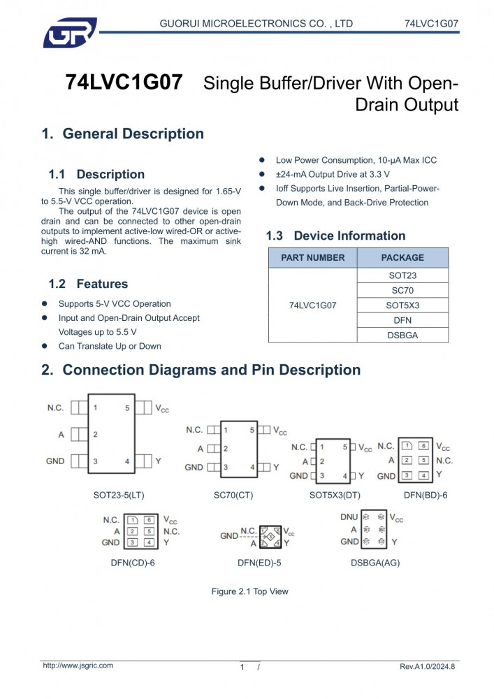 74LVC1G07 datasheet page 1