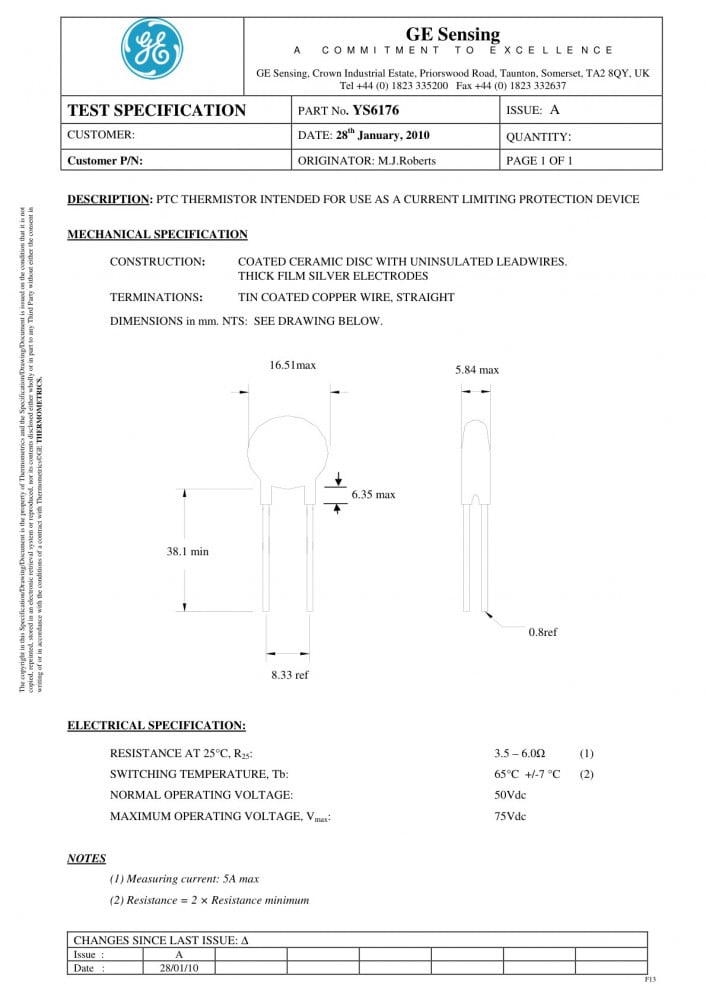 Amphenol YS6176 test specification