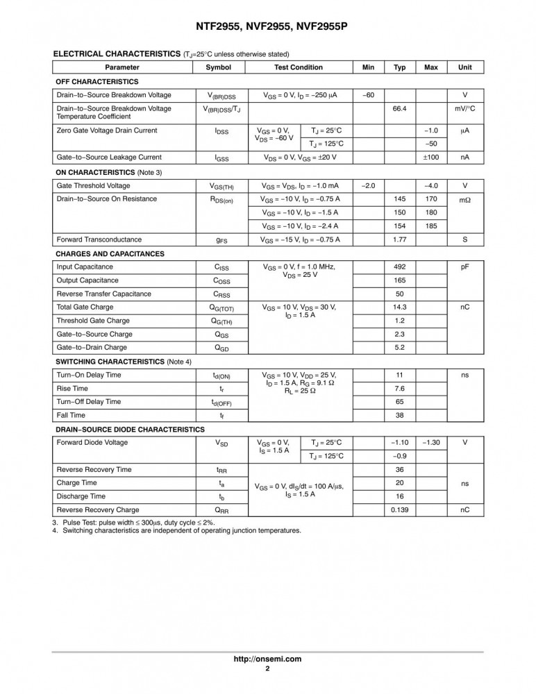 NTF2955T1G datasheet page 2