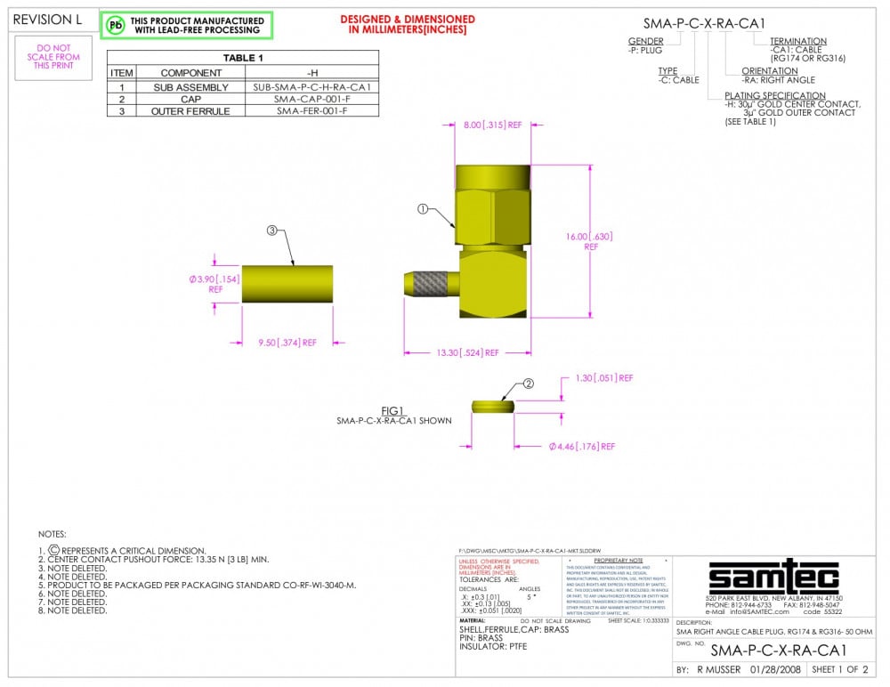 Samtec SMA-P-C-H-RA-CA1 drawing page 1