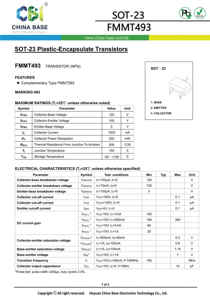 FMMT493 datasheet page 1