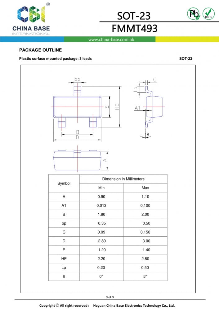 FMMT493 SOT-23 outline