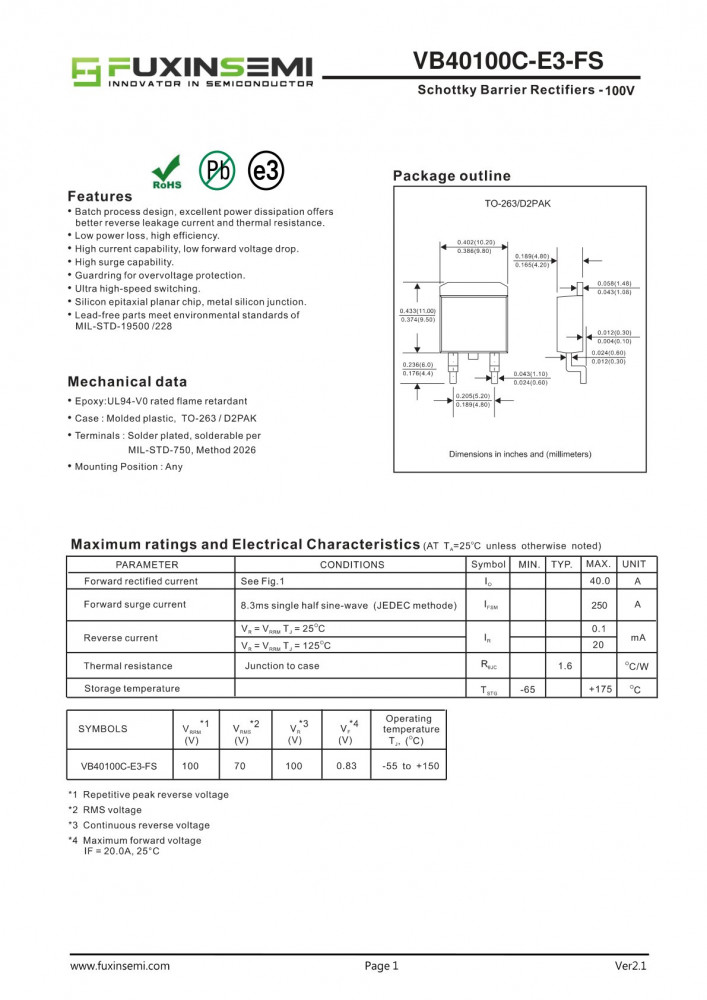 VB40100C-E3-FS datasheet page 1
