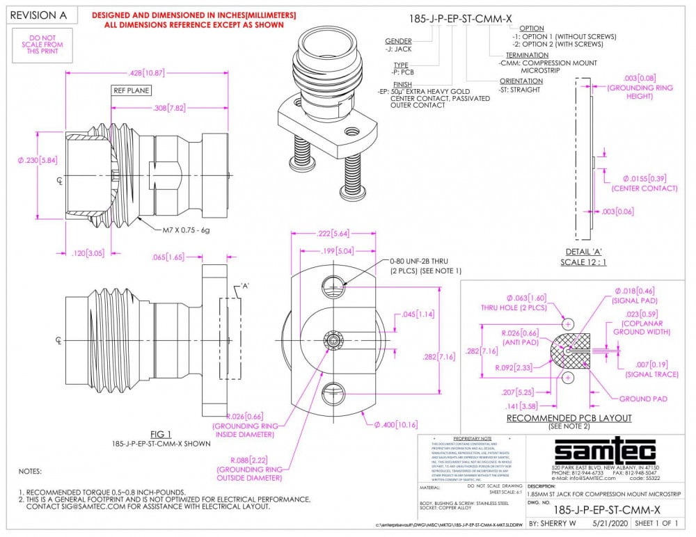 Samtec 185-J-P-EP-ST-CMM-2 technical document preview