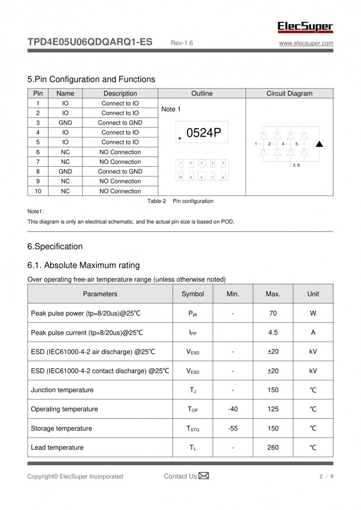 TPD4E05U06QDQARQ1-ES datasheet page 2