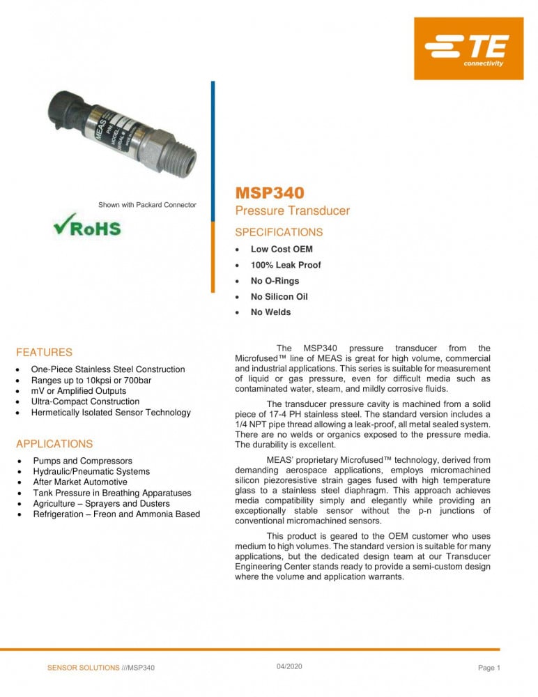 MSP340 technical document page 1