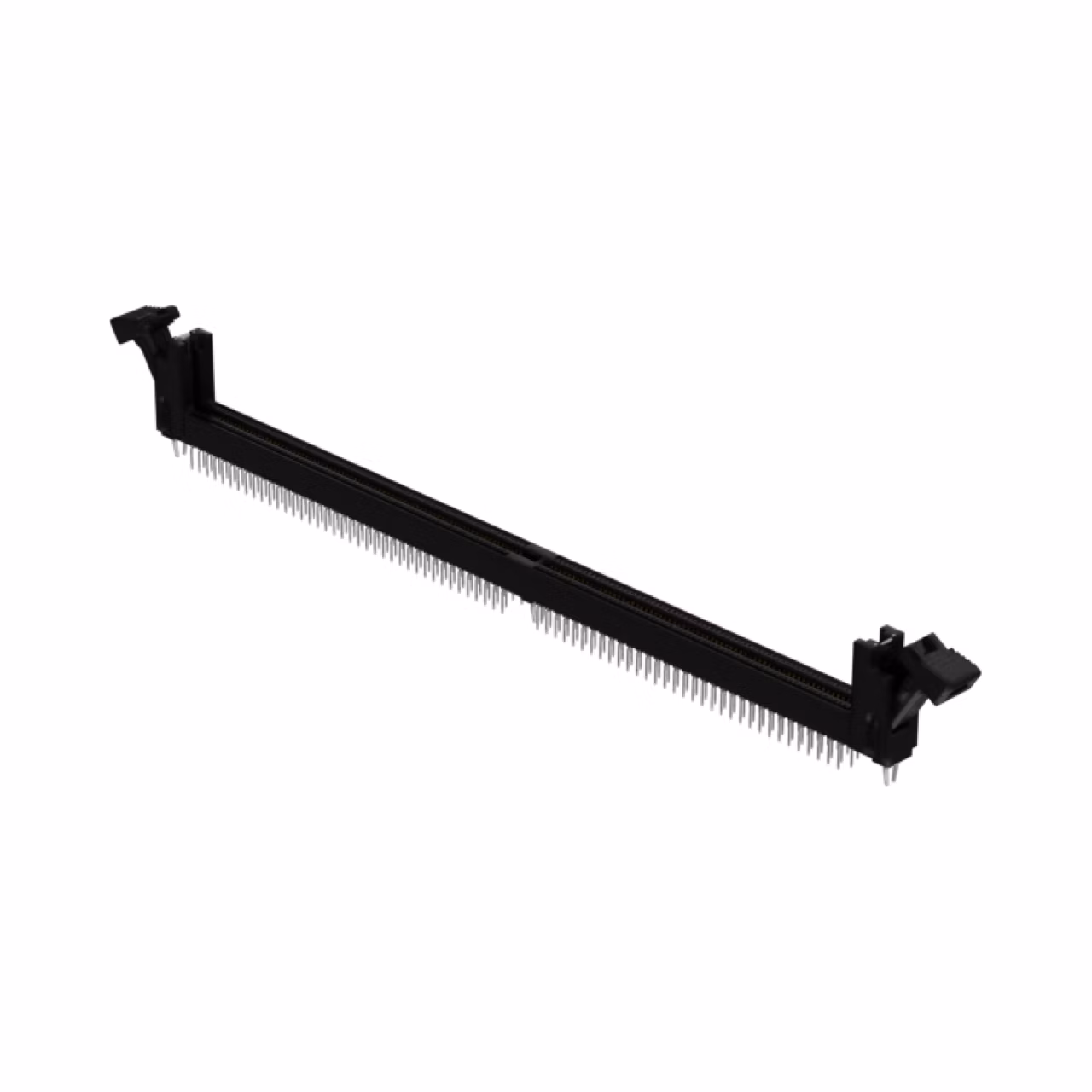 DDR4 DIMM Socket, Vertical Through-Hole, 0.76µm Gold Plating, 288 Circuits, PCB Thickness 2.36mm, Tail Length 3.18mm, Black Housing, Black  Latch for sale