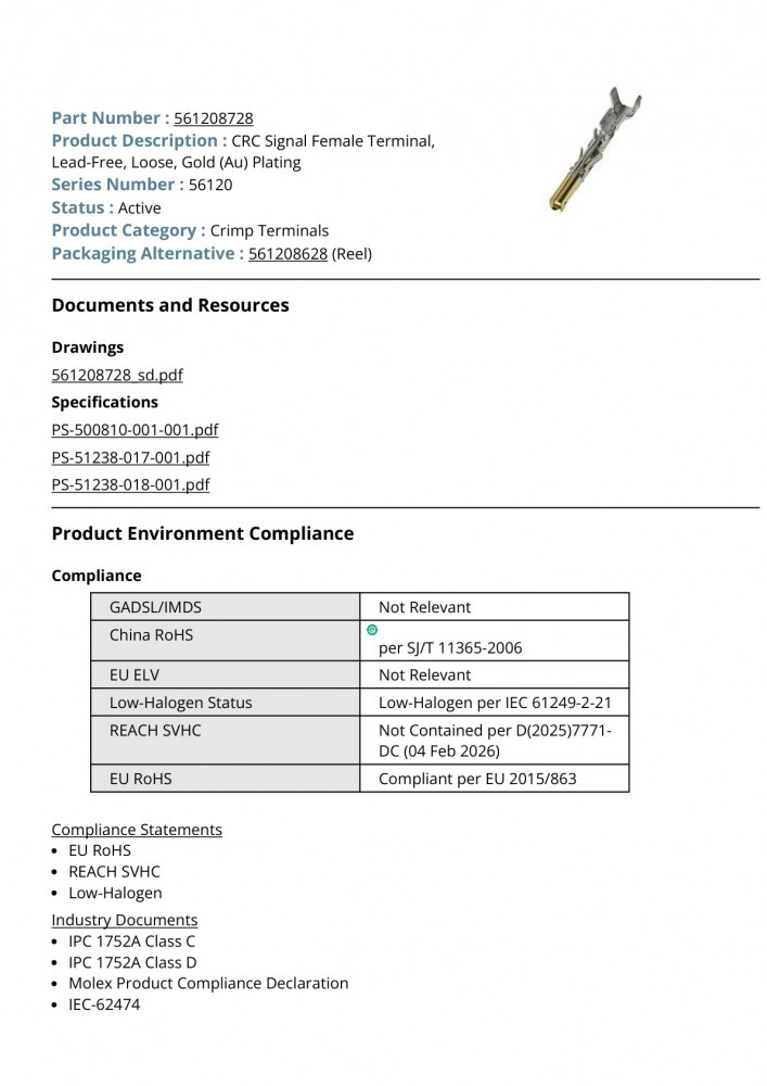 MOLEX 561208728 technical document page 1