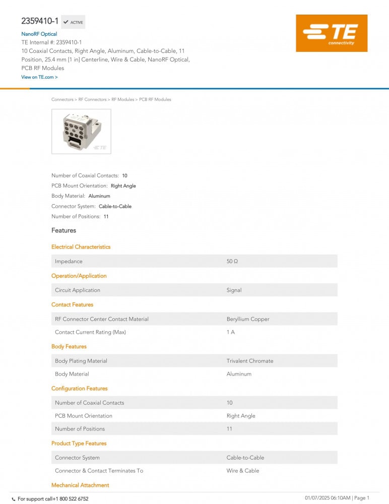 TE Connectivity 2359410-1 technical document page 1