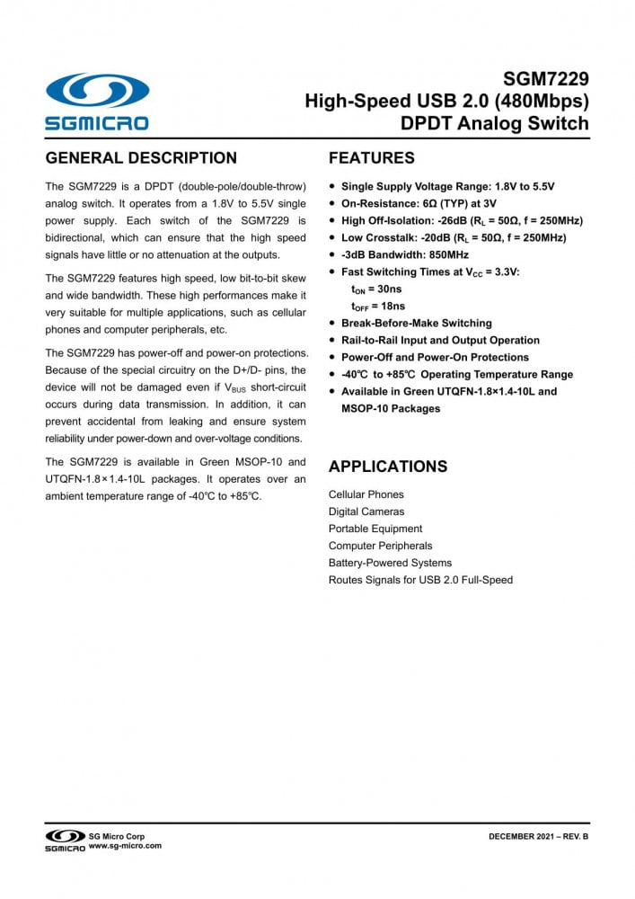 SGM7229 datasheet page 1