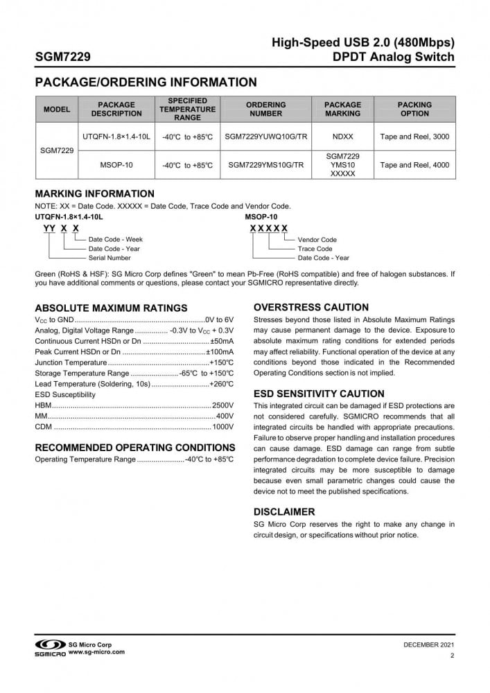 SGM7229 datasheet page 2