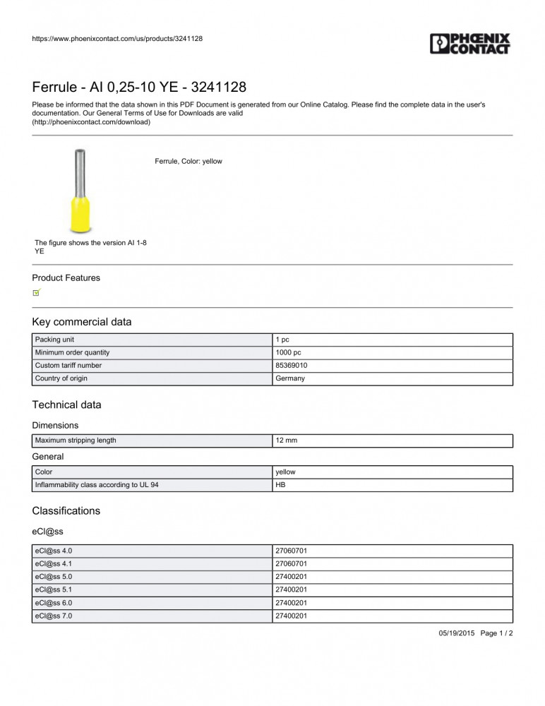 Phoenix Contact 3241128 technical document page 1