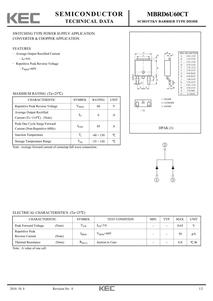 MBRD6U60CT-RTF/H datasheet page 1