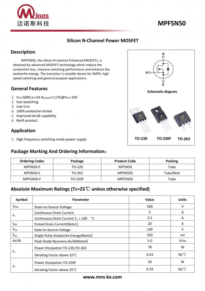 MPF5N50-F datasheet page 1
