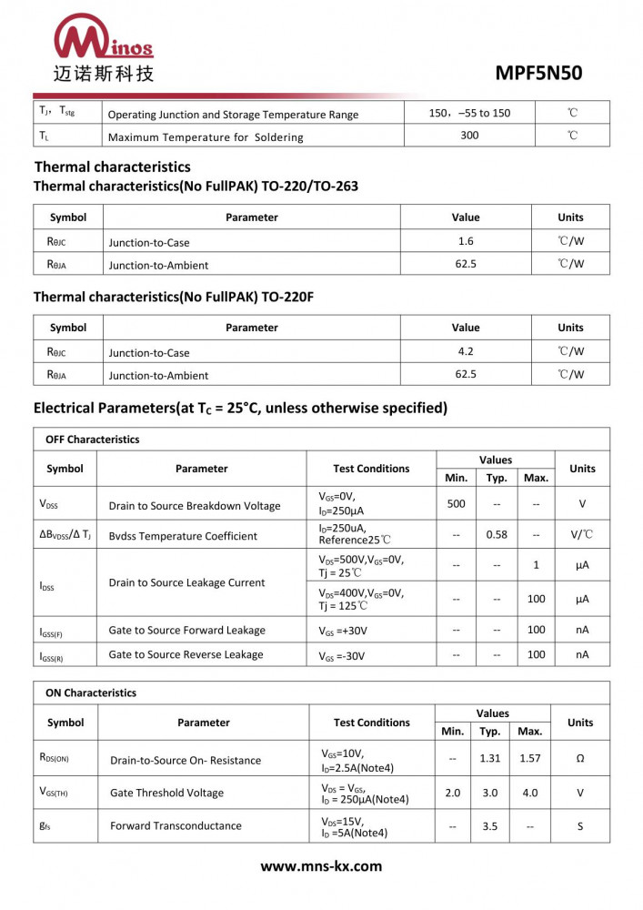 MPF5N50-F datasheet page 2